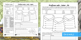 Prefix sub-, re-, -inter Differentiated Worksheet - LKS2