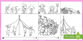 Maypole Colouring Page (teacher made) - Twinkl