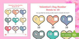 Valentine's Day Hearts Missing Number Worksheet
