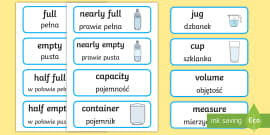 Capacity Word Cards Arabic/English (teacher made) - Twinkl