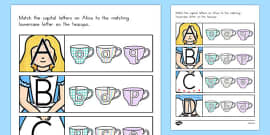 Alice in Wonderland Themed Capital Letter Matching Worksheet