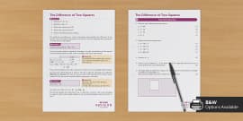 👉 Difference of Two Squares Worksheet | Beyond Maths Revision