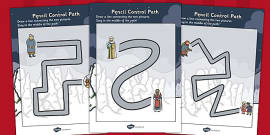 Giant Themed Pencil Control Path Worksheets (teacher made)