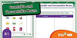 ESL Countable and Uncountable Nouns Activity Sheet Kids, A1