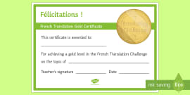 French Award Certificate