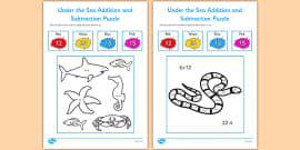 Under the Sea Themed Addition and Subtraction Puzzle 0-10