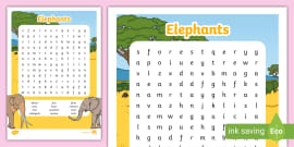 Types of Elephants Word Search (teacher made) - Twinkl