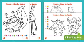 Monsters Color by Number Addition up to 10 Worksheet / Worksheets