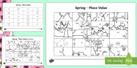 Spring-Themed 4-Digit Place Value Colouring Assessment Sheet Worksheets