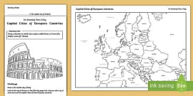 Locating Capital Cities of Europe Map Worksheet - Twinkl