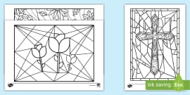 Stained Glass Cross Colouring Page (teacher made) - Twinkl