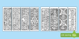 FREE! - Penelope Name Simple Colouring Bookmarks - Twinkl