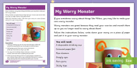 My Worry Monster Worksheet - Primary Resources - Twinkl