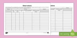 Special Education Student Observation Form | Twinkl USA