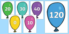 Counting in 5s on Stripes Hot Air Balloons Display Activity