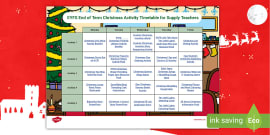FREE! - KS1 End of Term Christmas Activity Timetable for Supply Teachers