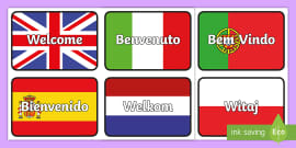 Welcome Signs in Different Languages - Classroom Display - Twinkl