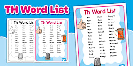 -Th Word List - Letter Pairs Word List - Phonics