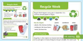 Recycling Reading Comprehension | Differentiated | PDF