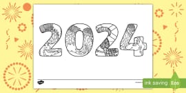 Happy New Year 2024 Mindfulness Colouring Page - Twinkl