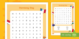 FREE! - Year One Harmony Day Nationalities Word Search