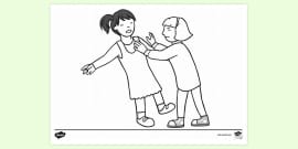 Child Pushing in Dinner Queue Colouring | Colouring Sheets