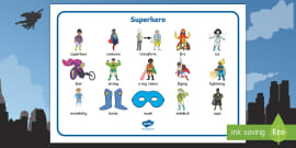 Superhero Adjectives Word Mat | Heroes And Villains | Twinkl