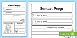 KS1 All About Samuel Pepys Diary Writing Worksheet