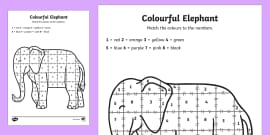 Elmer Colour by Number Sheet Polish Translation - Twinkl