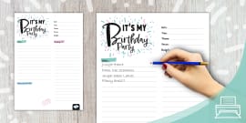 Birthday Party Activity Sheet (teacher made)