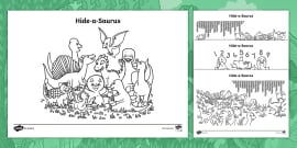 Hide-a-Saurus Dinosaur Number Bonds to 10 Colouring Worksheet
