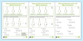 Year 6 Add Fractions Sheet 1 Worksheet / Worksheet - Twinkl