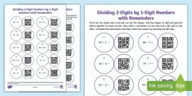 👉 Divide 2-Digits by 1-Digit with Remainders Maths Activity Sheets