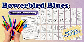 ‘Bowerbird Blues’ Colouring Page