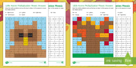 Spring Multiplication Mosaics Differentiated Worksheet Arabic/English
