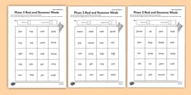 Phase 3 Captions And Pictures Matching Cards - word cards