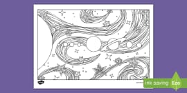 Space Solar System Scene Colouring Page - KS1 - Twinkl