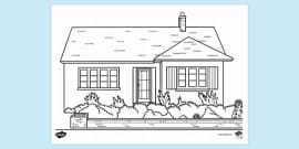 Cardboard House Colouring Page (teacher made) - Twinkl