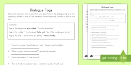 Dialogue Writing Worksheet - Dialogue, quotation marks, writing, writing