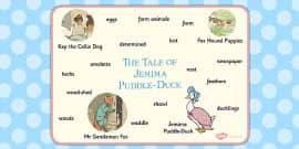 The Tale of Jemima Puddle-Duck Words Colouring Sheet - jemima