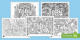 FREE! - Toby Name Simple Colouring Activity Sheets - Twinkl