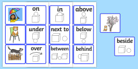 Preposition Bingo - positions, SEN, SEN games, games, visual aid