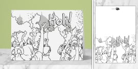 Holi Colouring Pages for Children | Holi Cards Children