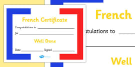 French End of Year Vocabulary Award Certificate - French, End of Year ...