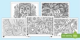 FREE! - Eva Name Simple Colouring Activity Sheets - Twinkl
