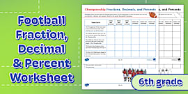 Sixth Grade Fractions, Decimals, & Percentages Worksheet