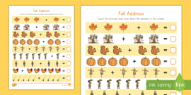 Autumn Addition Sheet (teacher made) - Twinkl