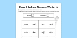 Find the 'th' Worksheet (teacher made) - Twinkl