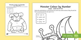 Monster Colour by Number Worksheets (teacher made) - Twinkl