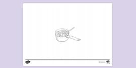 FREE! - Big Flame Boiling Saucepan Colouring Sheet - Twinkl